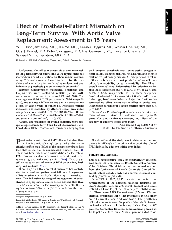 (PDF) Effect of Prosthesis-Patient Mismatch on Long-Term Survival With Aortic Valve Replacement ...