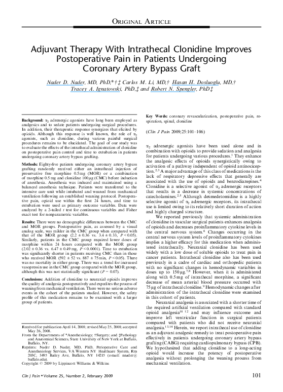 (PDF) Adjuvant Therapy With Intrathecal Clonidine Improves ...
