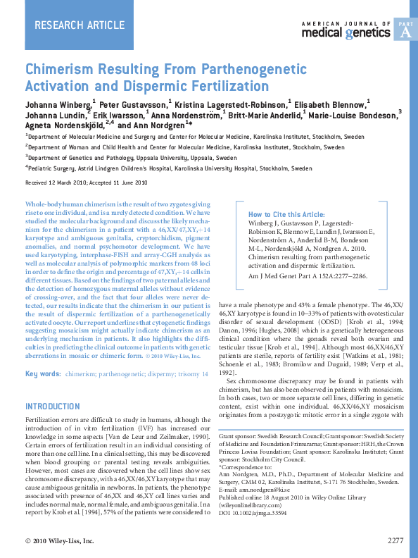 (PDF) Chimerism resulting from parthenogenetic activation and dispermic ...