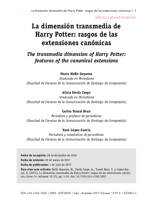 (PDF) La dimensión transmedia de Harry Potter: rasgos de las ...