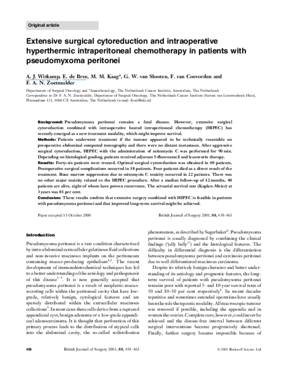 (PDF) Two-step cytoreductive surgery and hyperthermic intraperitoneal ...