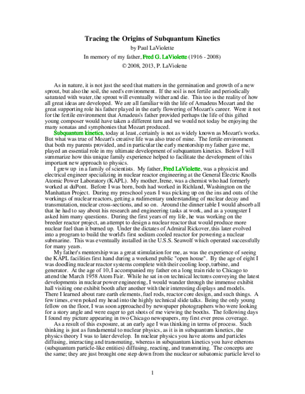 (PDF) Tracing the Origins of Subquantum Kinetics