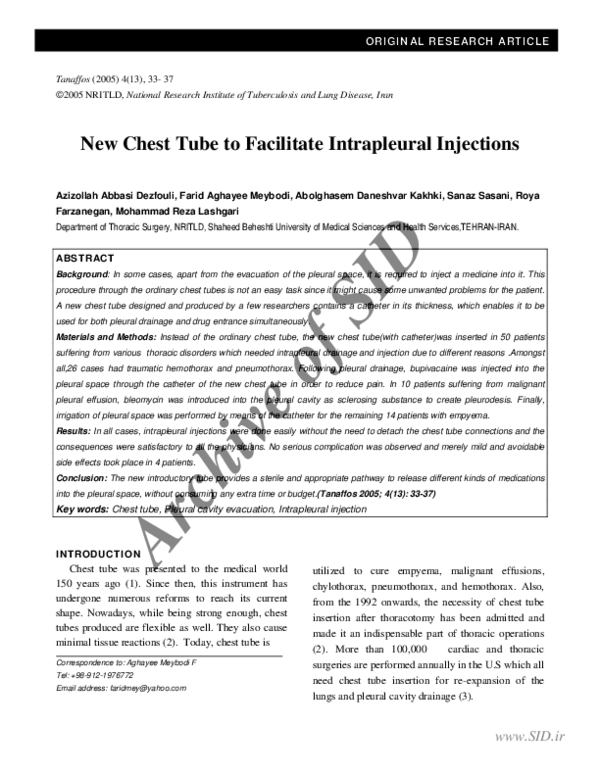 (PDF) New Chest Tube to Facilitate Intrapleural Injections | Roya ...