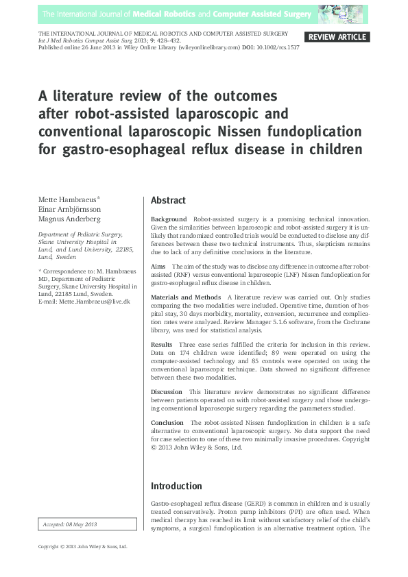 (PDF) A literature review of the outcomes after robot-assisted ...