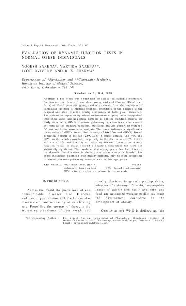 (PDF) Evaluation of dynamic function tests in normal obese individuals