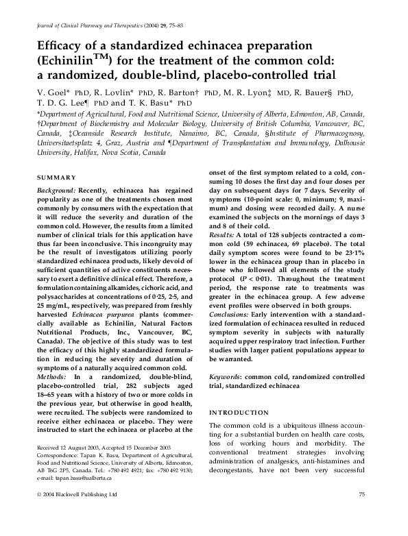 (PDF) Efficacy of a standardized echinacea preparation (EchinilinTM ...