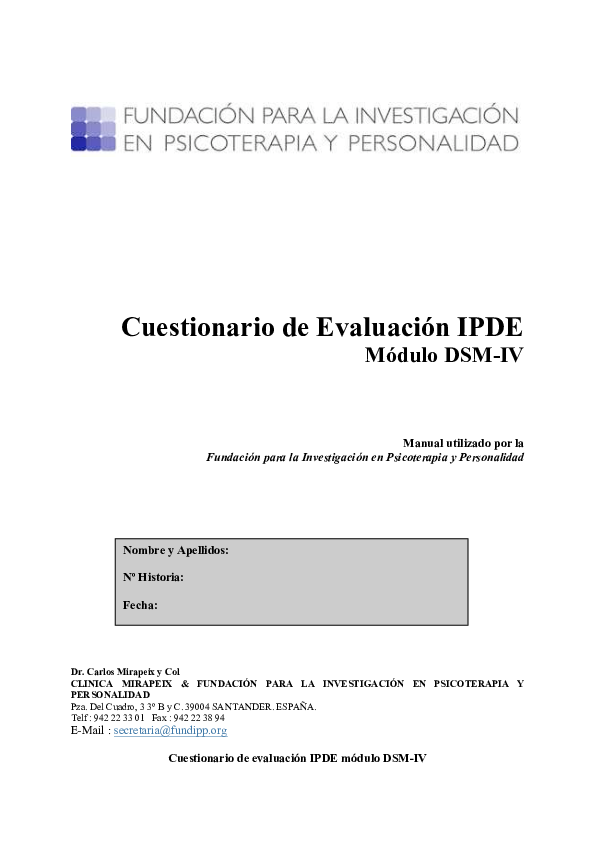 (PDF) Cuestionario de Evaluación IPDE Módulo DSM-IV
