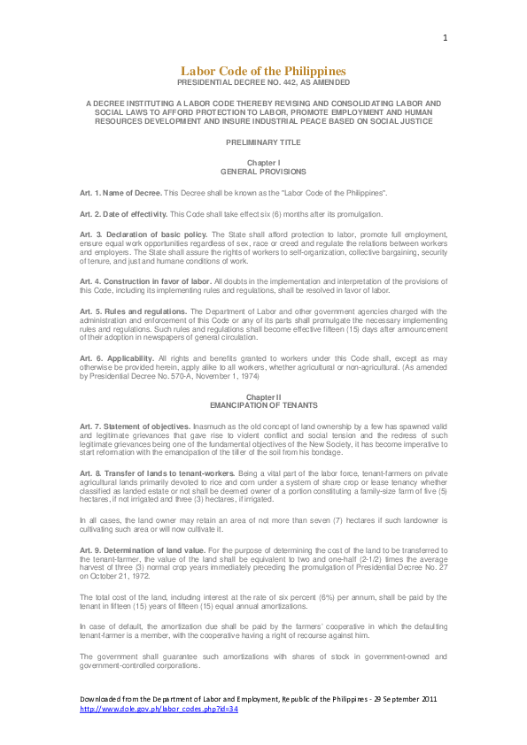 (PDF) Labor Code of the Philippines DOLE