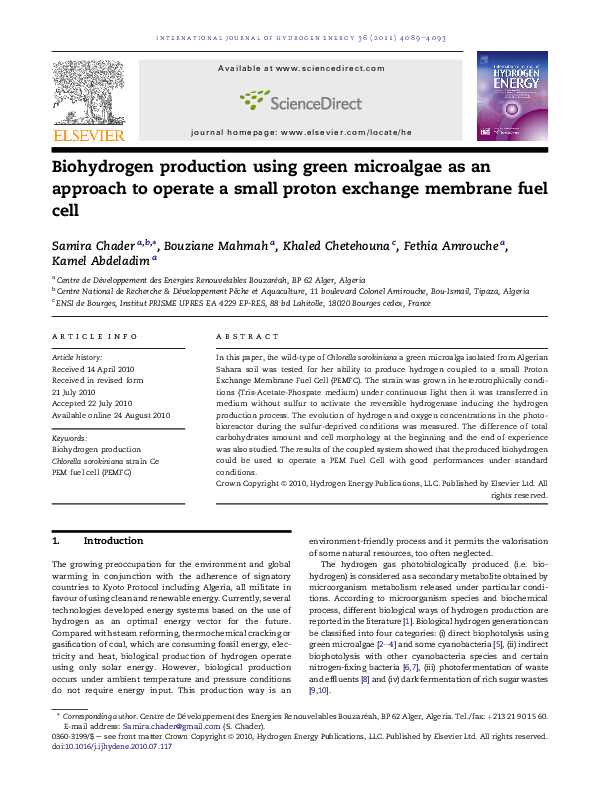 (PDF) Biohydrogen production using green microalgae as an approach to ...