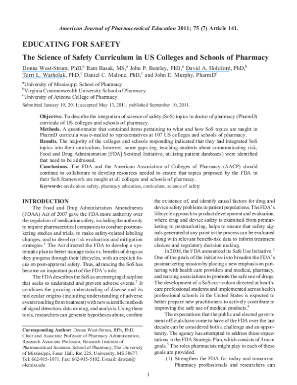 (PDF) The Science of Safety Curriculum in US Colleges and Schools of ...