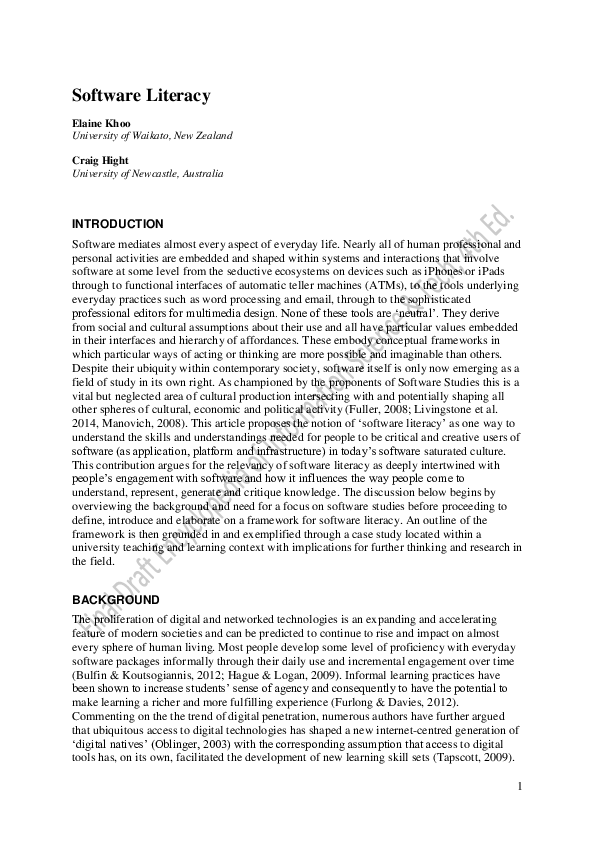 (PDF) Software Literacy