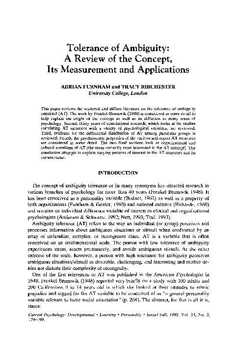 (PDF) Tolerance of ambiguity: A review of the concept, its measurement ...