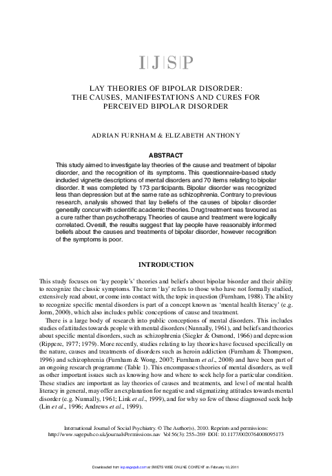 (PDF) Lay Theories of Bipolar Disorder: the Causes, Manifestations and ...