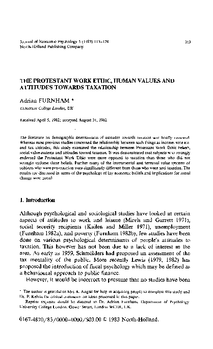 (PDF) The protestant work ethic, human values and attitudes towards ...