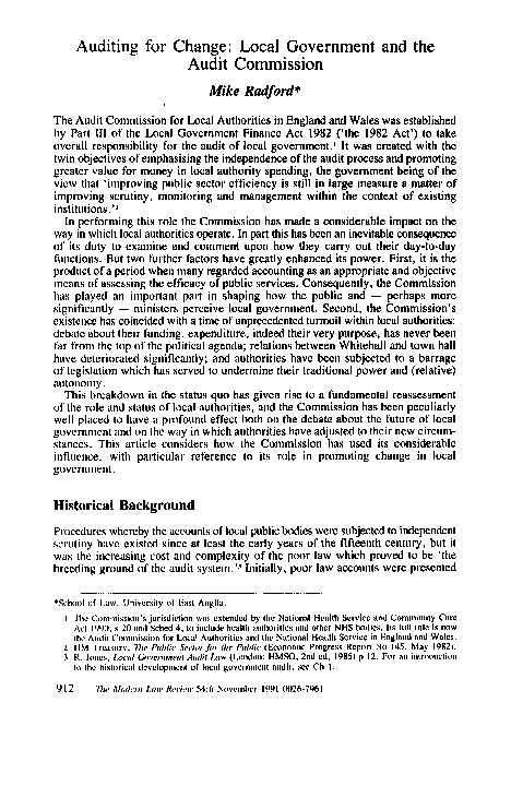 (PDF) Auditing for Change: Local Government and the Audit Commission