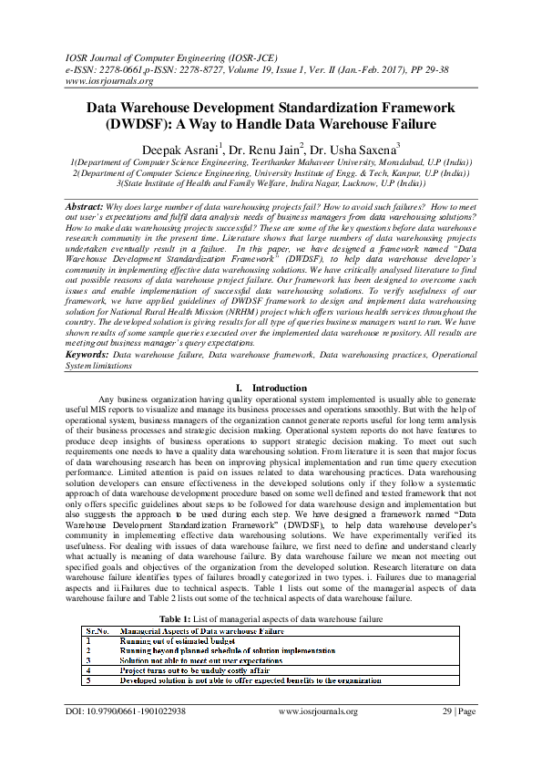 (PDF) Data Warehouse Development Standardization Framework (DWDSF): A ...