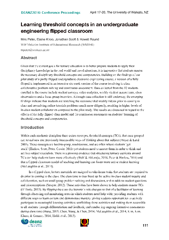 (PDF) Learning threshold concepts in an undergraduate engineering flipped classroom