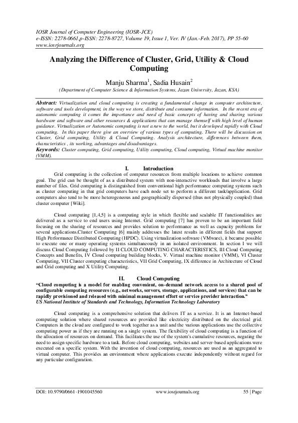 (PDF) Analyzing the Difference of Cluster, Grid, Utility & Cloud Computing