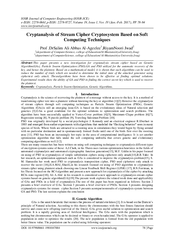 Pdf Cryptanalysis Of Stream Cipher Cryptosystem Based On Soft Computing Techniques Iosr Jce