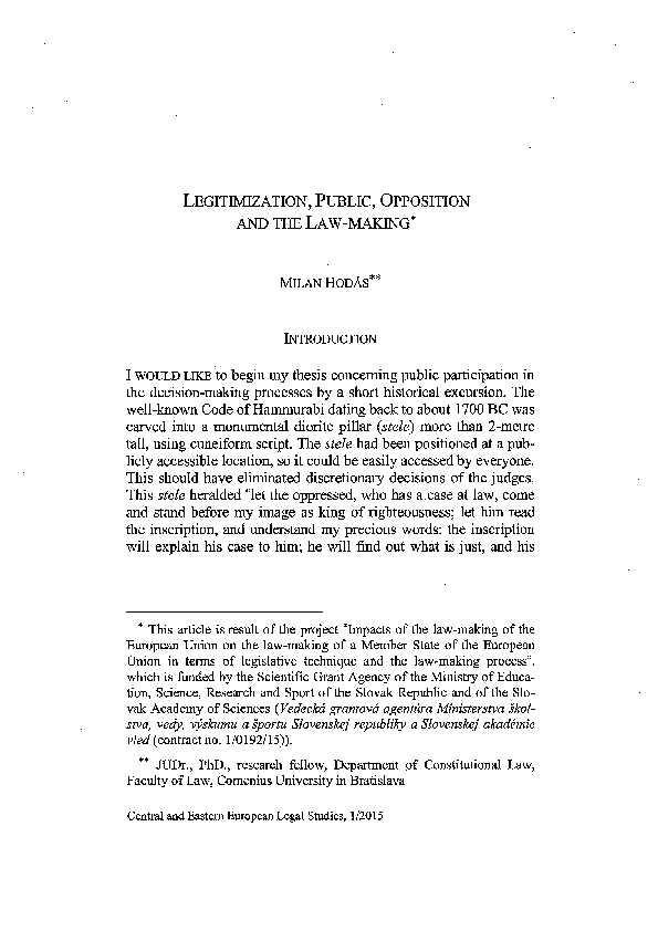 (PDF) Legitimization, public, opposition and the law-making | Milan ...