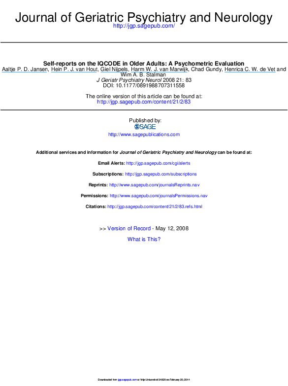 (PDF) Self-reports on the IQCODE in Older Adults: A Psychometric Evaluation