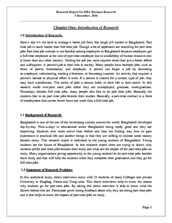 (DOC) Research report on: "Why Students prefer Part-time job besides Study"