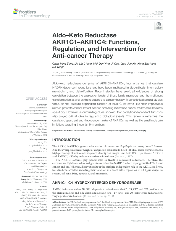 (PDF) Aldo–Keto Reductase AKR1C1–AKR1C4: Functions, Regulation, and ...