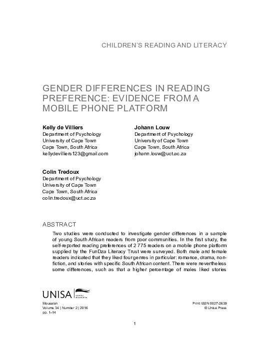 (PDF) GENDER DIFFERENCES IN READING PREFERENCE: EVIDENCE FROM A MOBILE ...