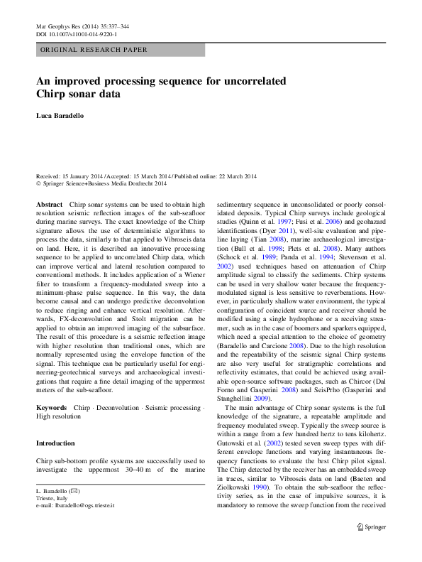 Pdf An Improved Processing Sequence For Uncorrelated Chirp Sonar Data