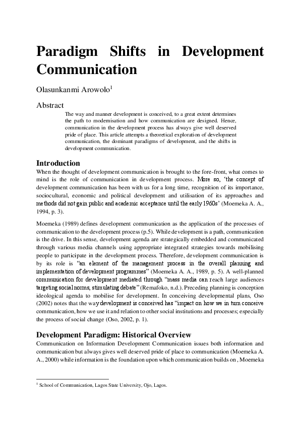 (PDF) Paradigm Shifts in Development Communication