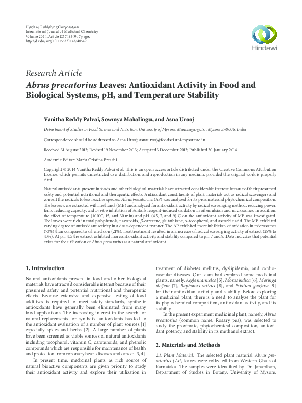 (PDF) Abrus precatorius Leaves: Antioxidant Efficacy