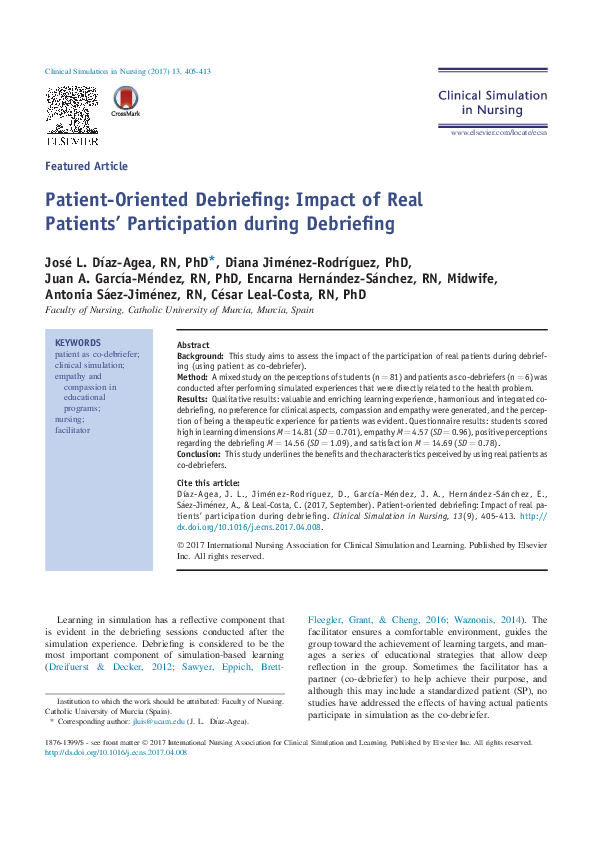 (PDF) Patient-Oriented Debriefing: Impact of Real Patients ...