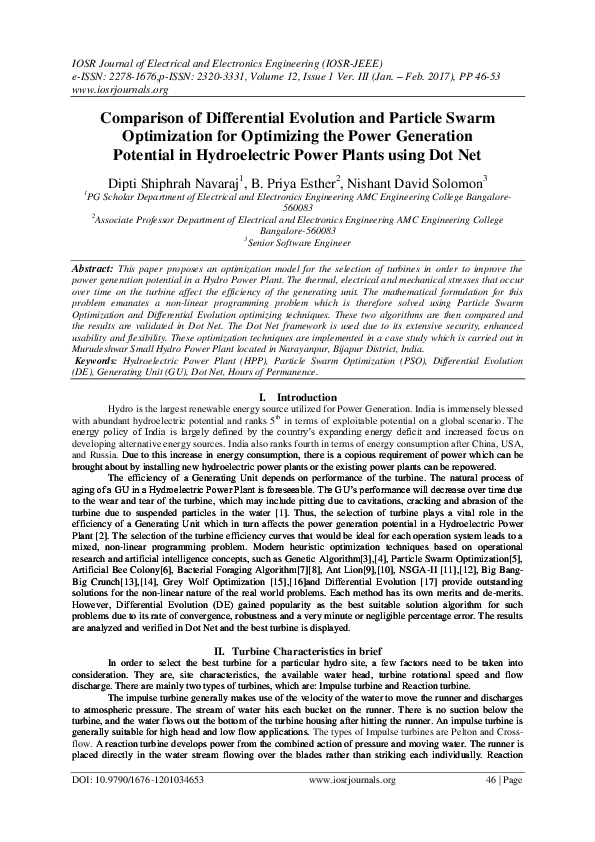 Pdf Comparison Of Differential Evolution And Particle Swarm Optimization For Optimizing The