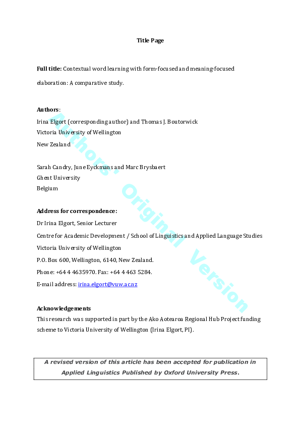 (PDF) Contextual Word Learning with Form-Focused and Meaning-Focused ...