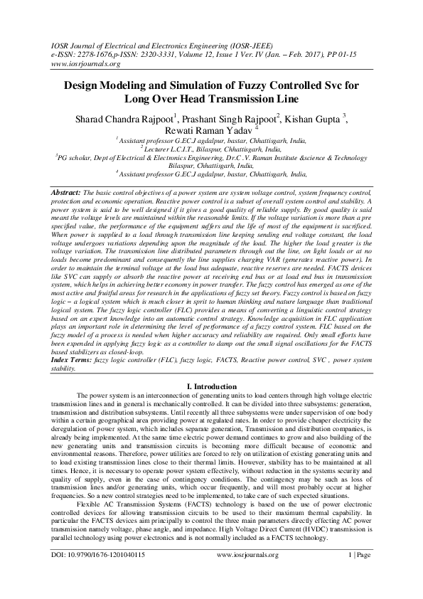 Pdf Design Modeling And Simulation Of Fuzzy Controlled Svc For Long