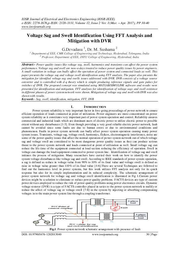 Pdf Voltage Sag And Swell Identification Using Fft Analysis And Mitigation With Dvr
