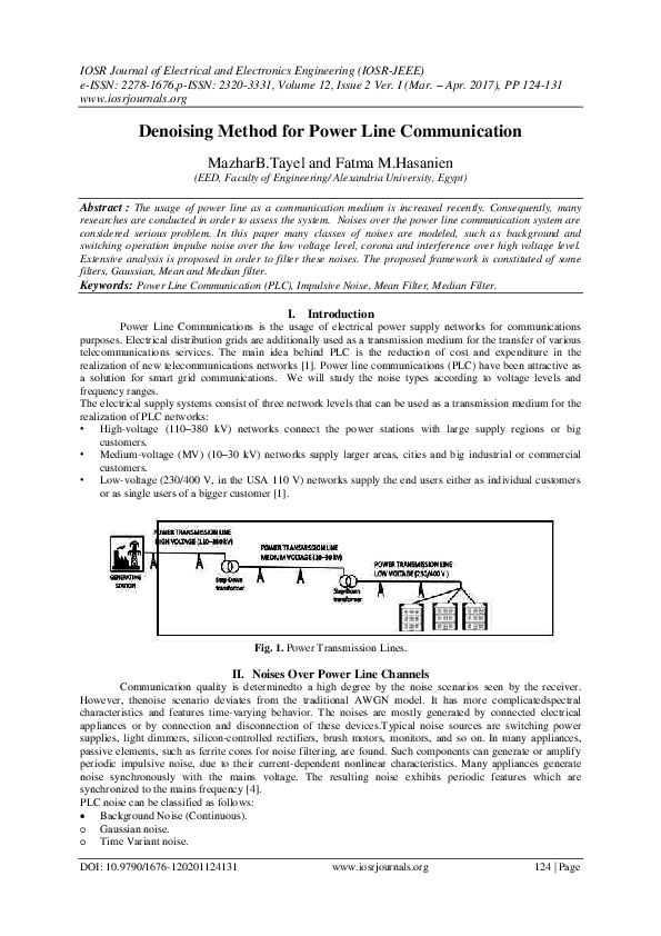 Pdf Denoising Method For Power Line Communication