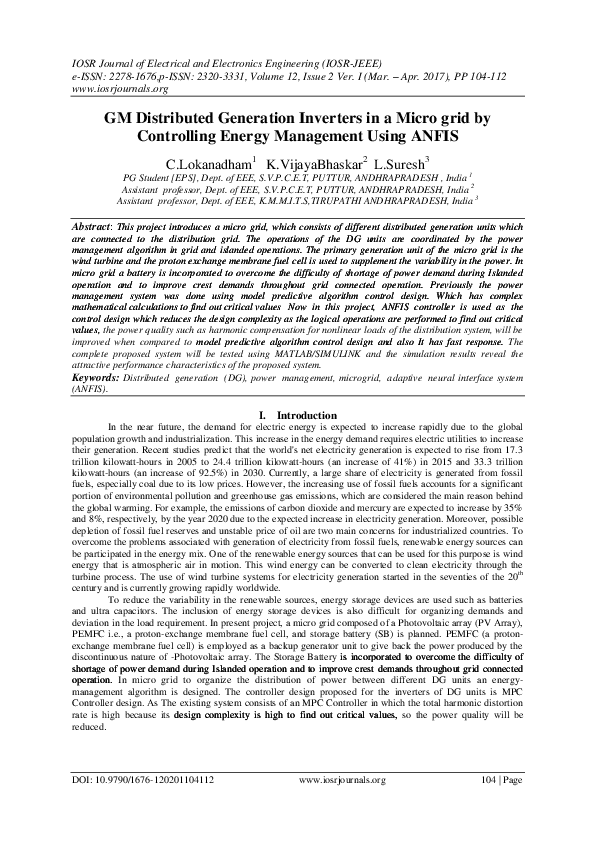 Pdf Gm Distributed Generation Inverters In A Micro Grid By Controlling Energy Management Using