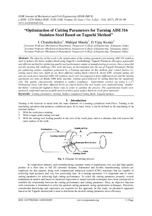 Pdf Optimization Of Cutting Parameters For Turning Aisi 316
