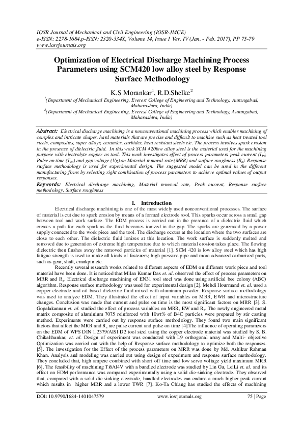 (PDF) Optimization of Electrical Discharge Machining Process Parameters using SCM420 low alloy ...