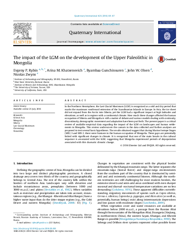 (PDF) The impact of the LGM on the development of the Upper Paleolithic in Mongolia