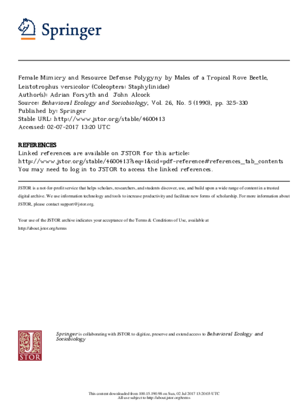 (PDF) Female Mimicry and Resource Defense Polygyny by Males of a ...