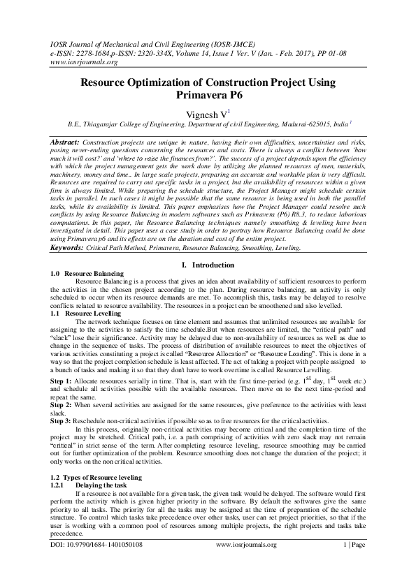 (PDF) Resource Optimization of Construction Project Using Primavera P6