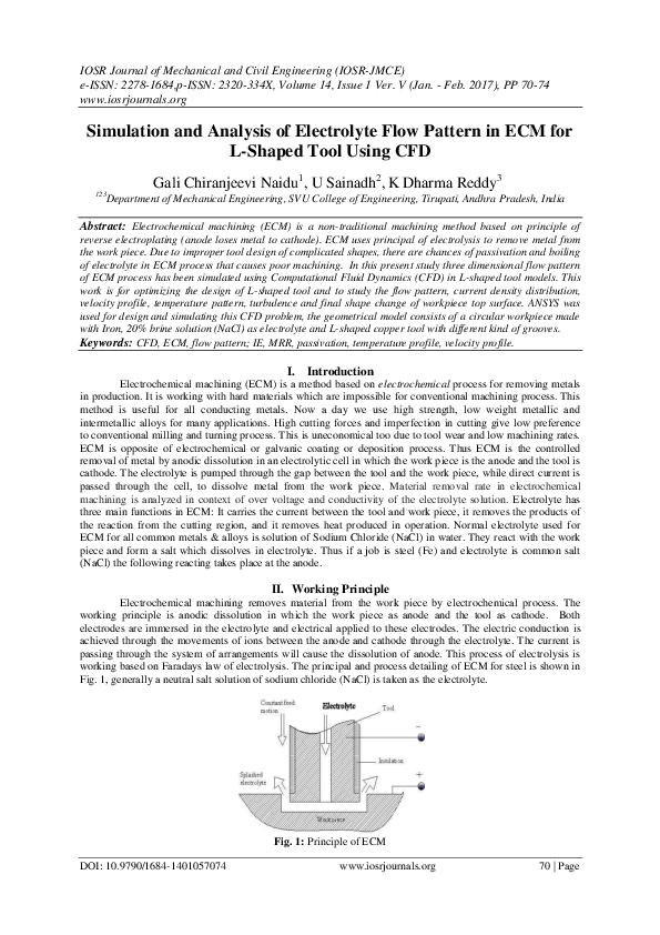 Pdf Simulation And Analysis Of Electrolyte Flow Pattern In Ecm For L