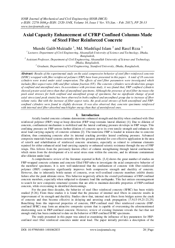 Pdf Axial Capacity Enhancement Of Cfrp Confined Columns Made Of Steel Fiber Reinforced Concrete