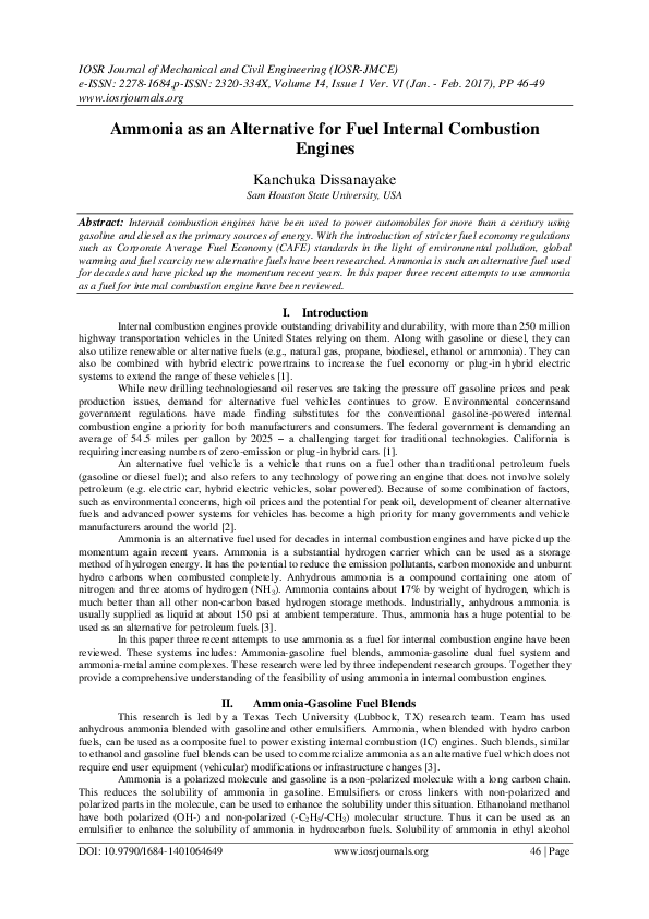 (PDF) Ammonia as an Alternative for Fuel Internal Combustion Engines
