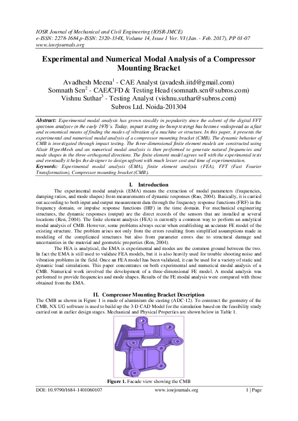 Pdf Experimental And Numerical Modal Analysis Of A Compressor