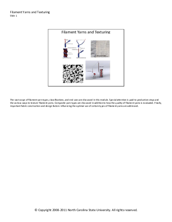 (PDF) Filament Yarns and Texturing Filament Yarns and Texturing