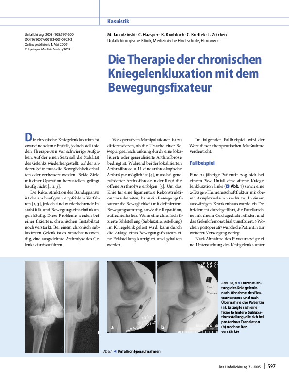 (PDF) Die Therapie der chronischen Kniegelenkluxation mit dem ...