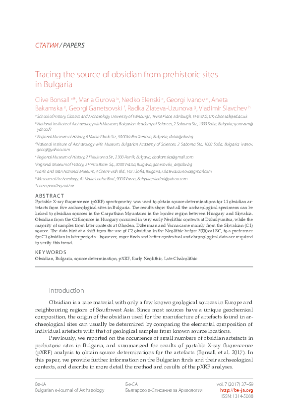 (PDF) Tracing the source of obsidian from prehistoric sites in Bulgaria ...